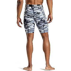 TSLA Men's Athletic Compression Shorts, Sports Performance Active Cool Dry Running Tights, Hyper Control Military Camo Grey, Small