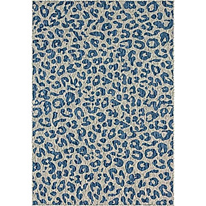 Unique Loom Outdoor Safari Collection Area Rug - Leopard (7' 1" x 10' Rectangle, Blue/ Gray)