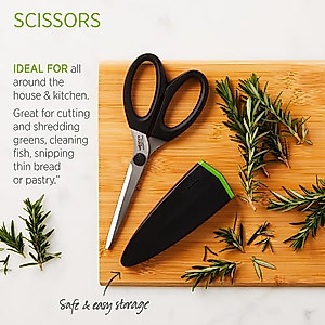 Wiltshire Staysharp Scissors, Kitchen Scissors with Built-in Sharpener, Sharp at All Times, Slim Design Scabbard, Pull-Apart, Soft Touch Handles for Easy Cleaning, Black, 10-Year Guarantee