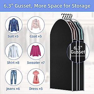 TOSHISON Hanging Garment Bags, 5 Pcs Suit Bag with 6.3" Gusset, Garment Bags for Storage, Garment Bags for Hanging Clothes, Suit Bags for Closet Storage, Suit Cover for Clothes