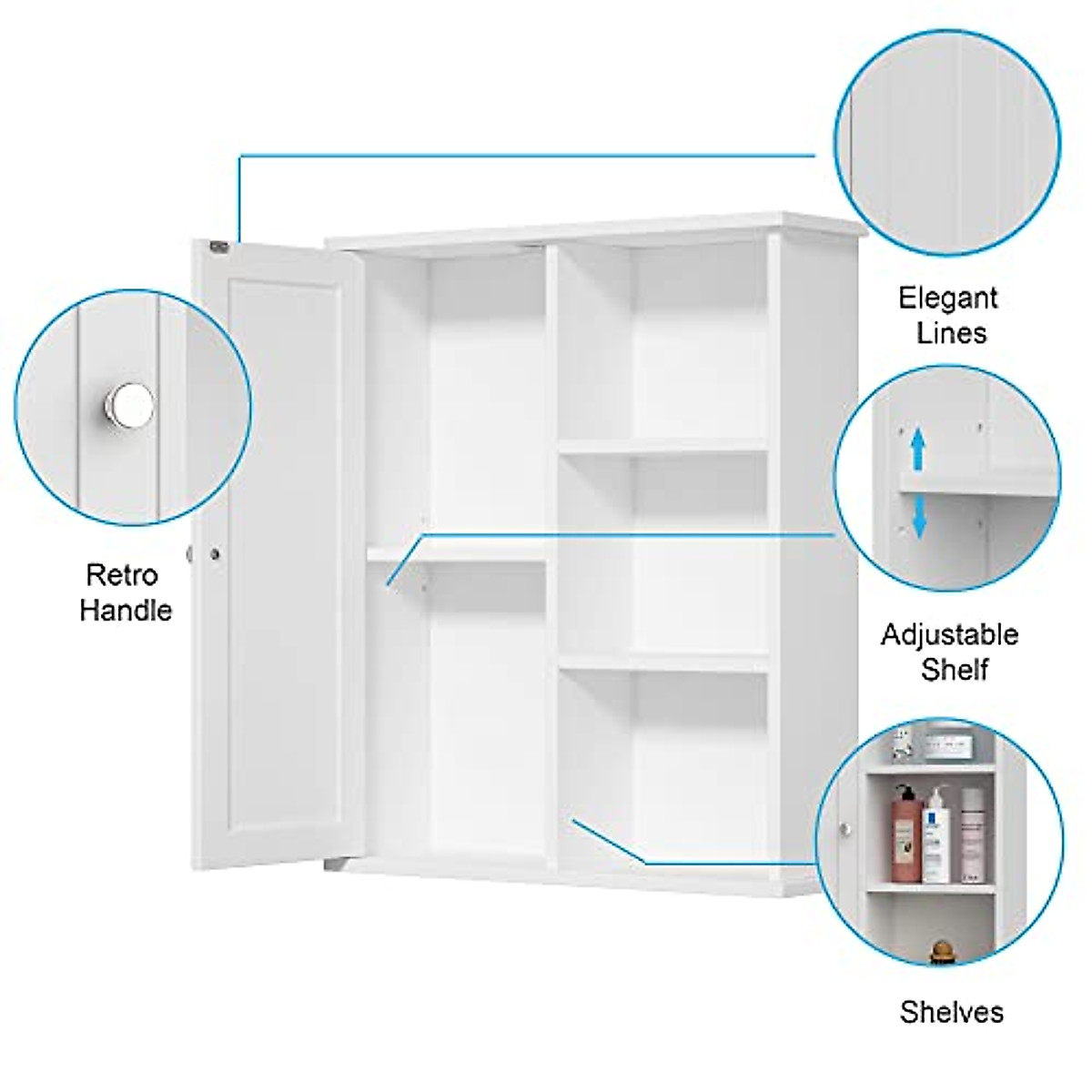 Treocho Bathroom Wall Cabinet, Medicine Cabinet with Door and Open Shelf, Wall Mounted Storage Organizer for Bathroom, White