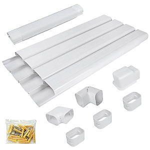 MOOITEK 5" 17Ft PVC Decorative Line Set Cover Kit for Ductless Mini Split Air Conditioners 17FT Line Set Cover for Heat Pump System and Central AC(Total Length 17Ft), White