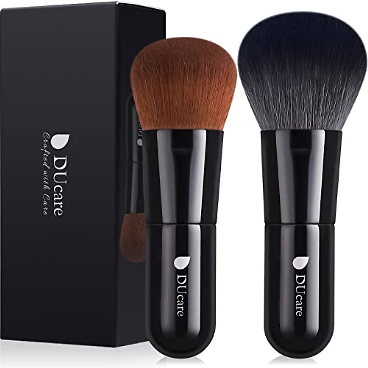 DUcare Self Tanner Brush Foundation Powder Brushes Kabuki Makeup Blush Brushes Set 2 PCS - Buffing Stippling Liquid Blending Mineral Powder Makeup Tools Black