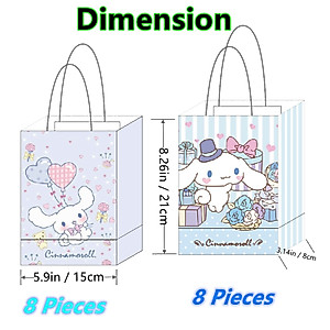 16Cts Cinnamo-roll Party Paper Bags, Party Favor Gift Bags for Cartoon Girls Boys Baby Fans Cinnamo-roll Birthday Party Decorations Supplies, 2 Styles