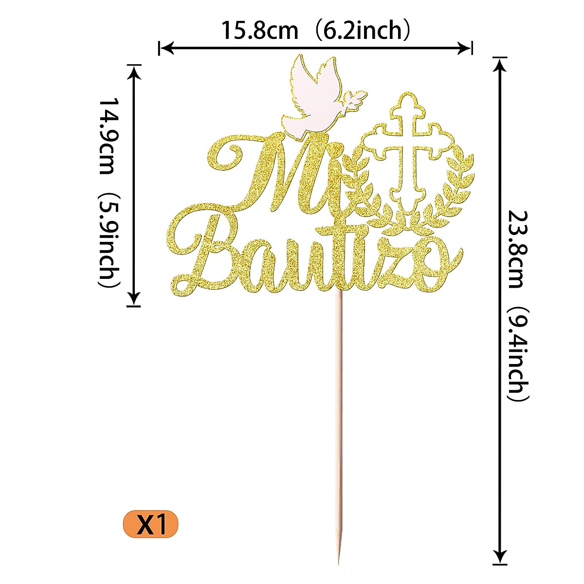 1 Pack Spanish Mi Bautizo Cake Topper Glitter Cross First Holy Communion Baptism Cake Pick Religious God Bless Baptism Cake Decoration for Baby Shower Birthday Party Supplies Gold