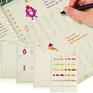 2 Pieces Magic Practice Copybook Magic Writing Paste Practical Reusable Writing Tool Workbook with Pens Set for Kid Calligraphic Christmas Gifts (Number and Math)