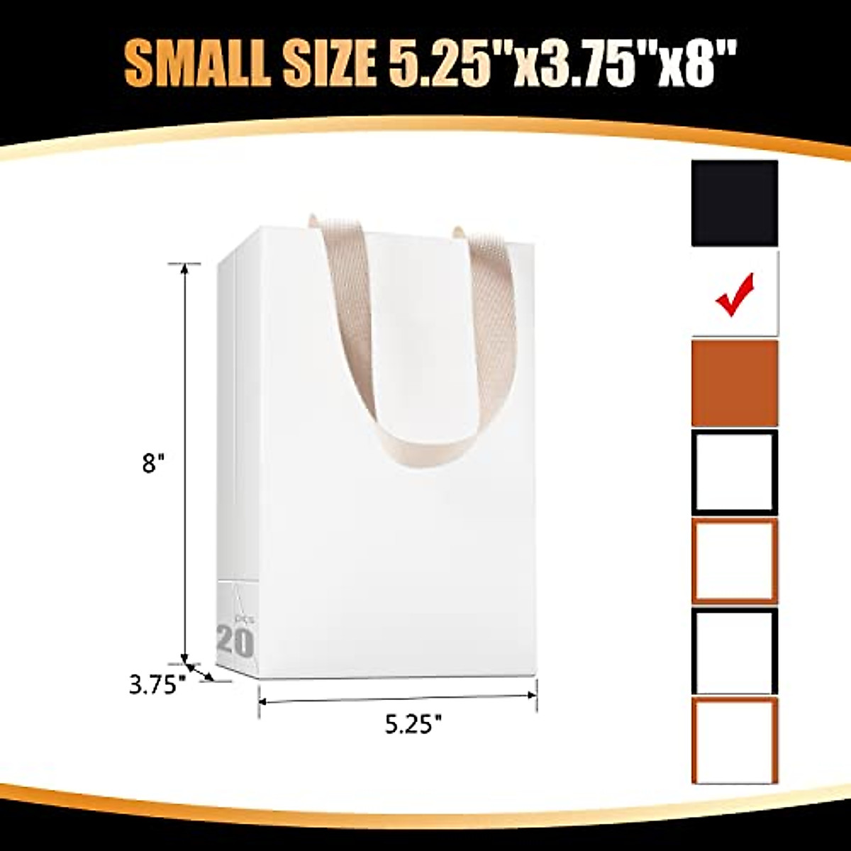 YACEYACE White Gift Bags with Handles, 20Pcs 5.25"x3.75"x8" Small White Paper Gift Bags with Handles Bulk, White Kraft Paper Bags White Paper Shopping Bags with Handles