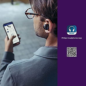 Philips T8505 True Wireless Earbuds, Hybrid Active Noise Canceling (ANC), Bluetooth 5.0 Voice Assistant, IPX4 Splash Resistant, App Control, USB-Charging, Wireless Charging case Included (TAT8505BK)