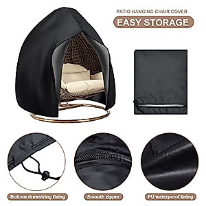 skyfiree Patio Hanging Chair Cover 91X80 inches Large Double Wicker Egg Chair Cover Waterproof Garden Outdoor Swing Chair Pod Chair Swingasan Cover Black
