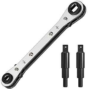 Mellbree HVAC Service Wrench, 3/8” 1/4” 5/16'' 3/16'' Refrigeration AC Ratcheting Wratchet Wrench Tool with Hex Bit Adapter for HVAC Tech, Gas Furnace, Air Conditioning, Refrigeration Equipment