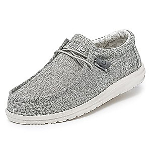 Hey Dude Men's Wally Linen Iron Size 9 | Men’s Shoes | Men’s Lace Up Loafers | Comfortable & Light-Weight