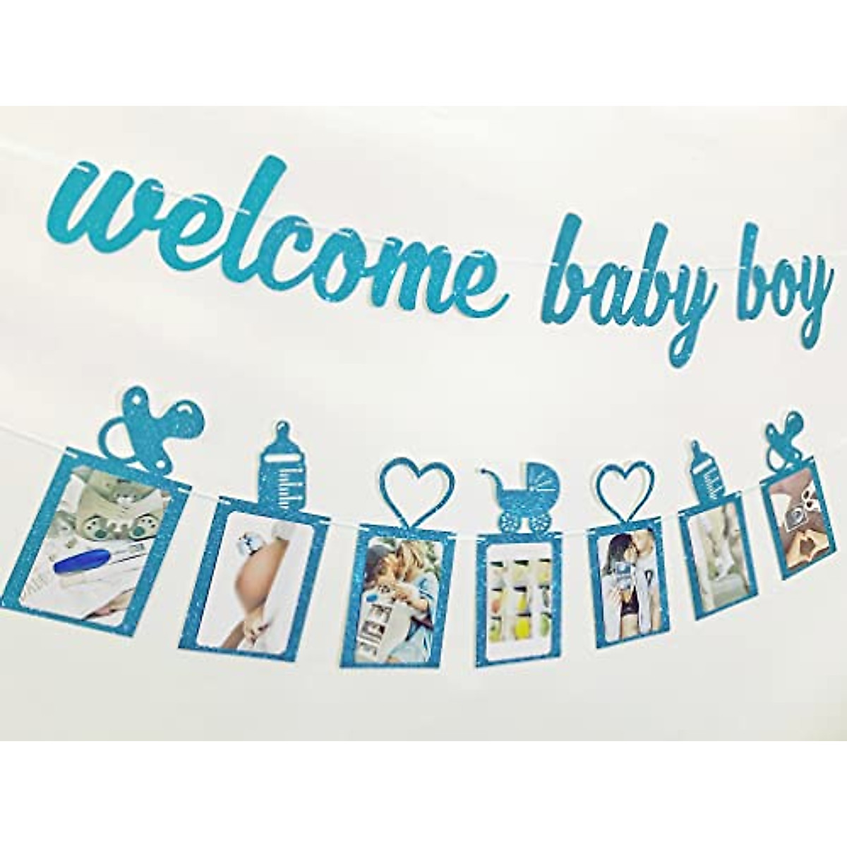 Baby Shower Decorations for Boy - Welcome Baby Boy Banner and Baby Shower Photo Banner