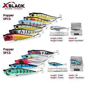 XBLACK Fishing Lures Set, Including Minnow Popper Jointed VIB Shrimp Frogs, Whopper Fishing Lure for Bass Catfish Pike, Baits for Freshwater Saltwater, Fishing Gifts for Men Women(48pcs)