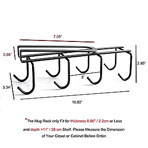 Coffee Mug Holder Under Cabinet - 9 Hooks Cup Organizer for 1.18" Thickness Cabinet Hanging Mug Rack Tea Cup and Utensil Hooks Drilling Free Mug Hanger Under Shelf, Black
