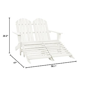 Tidyard 2-Seater Patio Adirondack Chair&Ottoman Fir Wood White Outdoor Fire Pit Chair Wooden Garden Armchair for Porch Pool Lawn Deck Backyard Balcony Outdoor