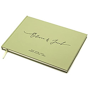 MUUJEE Personalized Guestbook in Sage - Premium Custom Modern Guest Book for Wedding Reception, Birthday Party or Events w/Bookmark Blank Pages for Signing 11.5 x 8.5 inches