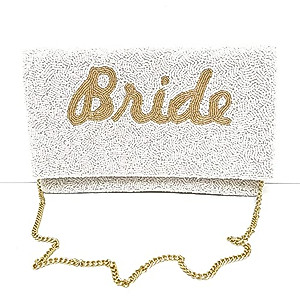 Generic BRIDE Gifts, Gifts for Bride, Wedding Gift, Bride To Be Gift, Bride Clutch Purse, Engagement Gift, Seed Beads Clutch, Bride Beaded Clutch, Bride Bag (Gold), White