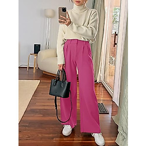 NIeyook High Elastic Waisted Wide Leg Pants for Women Casual Flowy Long Relaxed Fit Palazzo Pants with Pockets Hot Pink