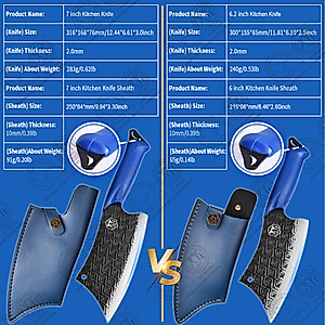 XYJ Portable Chef Knife Set Professional,Since 1986,Chopping Veggies Knives,Oudoor Camping Kitchen Knife With Carry Sheath&Bag,Hammer Finish Blade,Full Tang (7 Inch)