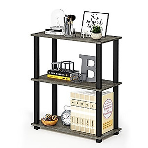 Furinno Turn-S-Tube 3-Tier Compact Multipurpose Shelf Display Rack with Square Tube, French Oak Grey/Black