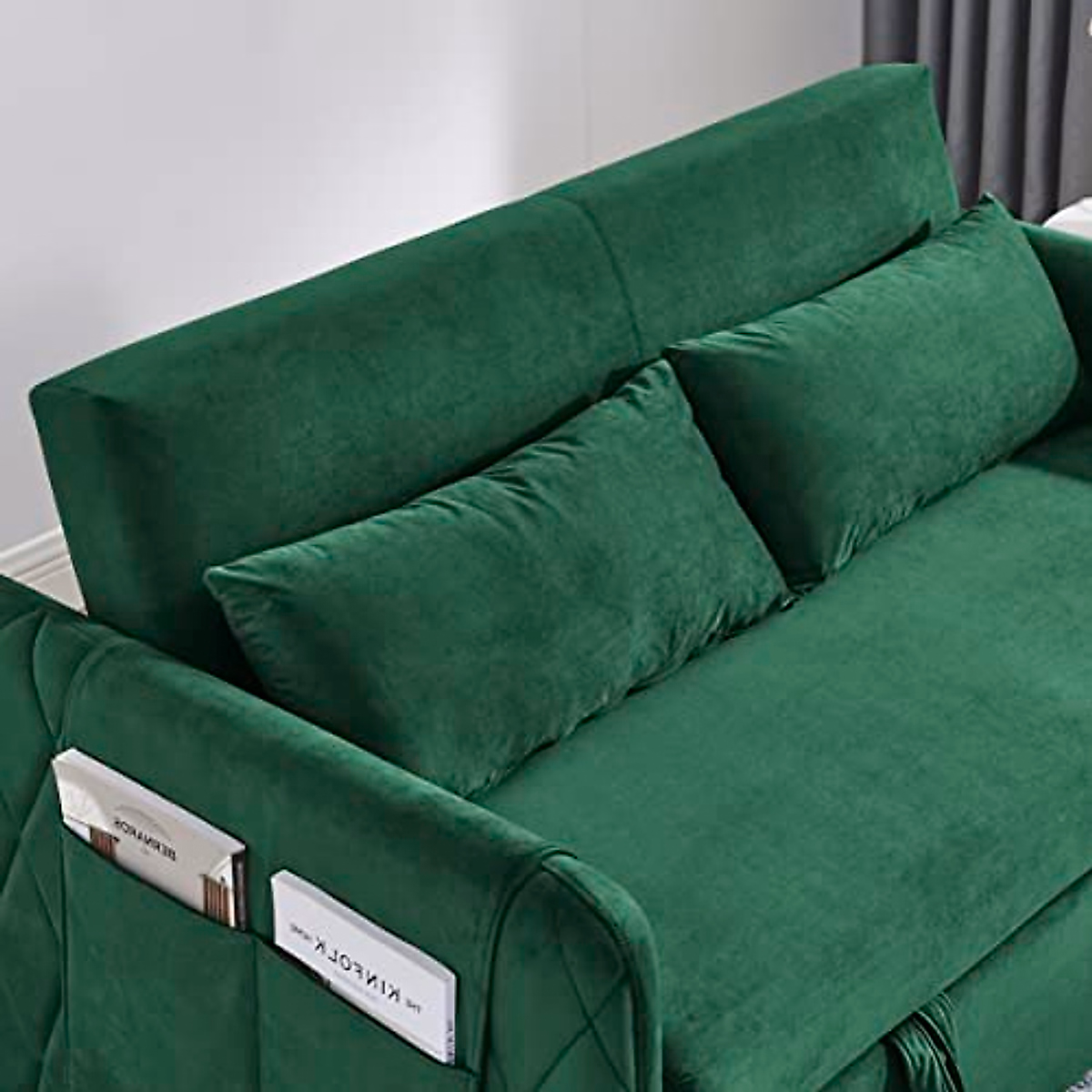 Eafurn 3 in 1 Multi-Functional Convertible Sleeper Sofa Bed, Modern Velvet Loveseat Couch & Sofa with Adjustable Backrest and 2 Pillows Detachable Arm Pockets for Apartment Living Room, 55", Green