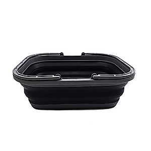 SAMMART 12L (3.17 gallon) Collapsible Tub with Handle - Portable Outdoor Picnic Basket/Crater - Foldable Shopping Bag - Space Saving Storage Container (1, Grey/Black)
