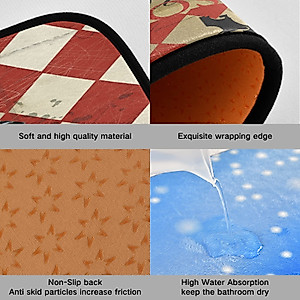 Washable Kitchen Rugs Set 2 Piece Rooster Vintage Domestic Farm Birds Anti Fatigue Floor Mats Bathroom Carpet