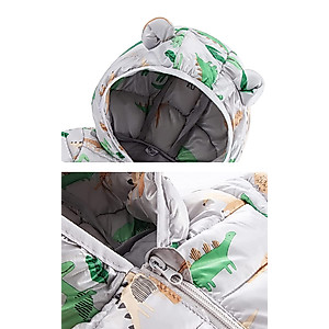 JunNeng Baby Girl Boy Ultralight Winter Hooded Jacket Coat,Kids Toddler Cartoon Puffer Down Outwear (Dinosuar Grey, 9-12 Months)