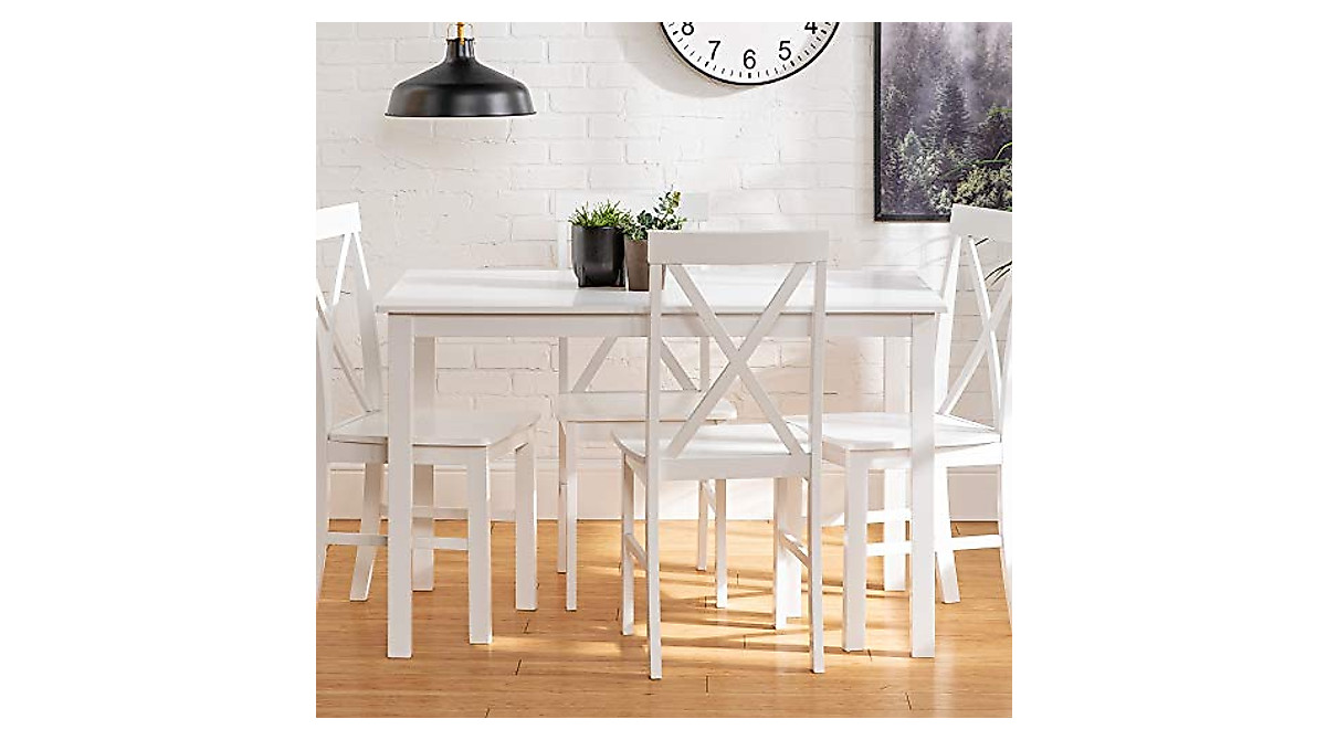 Modern Farmhouse 4-Piece Dining Set & White TV Stand | Walker Edison