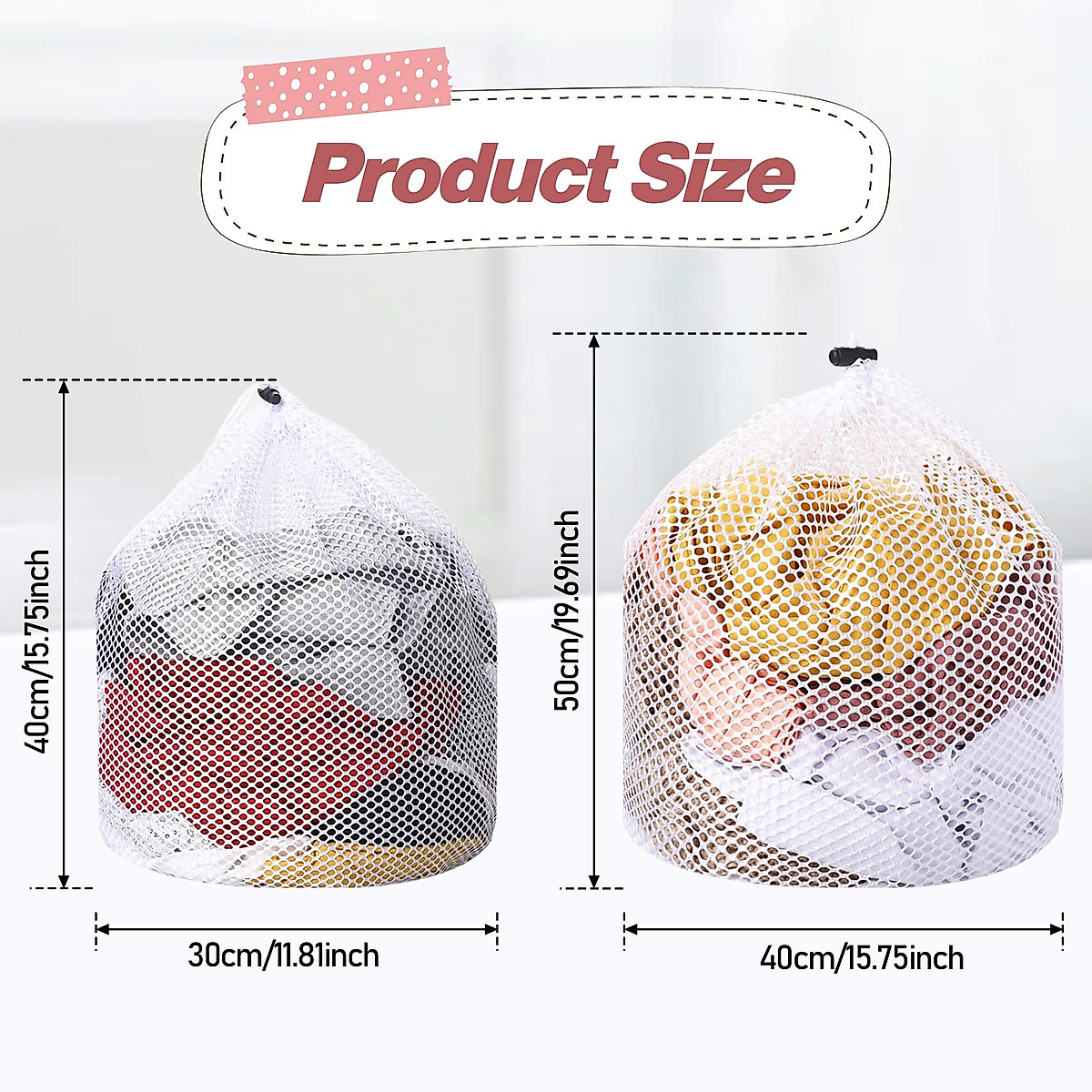 2pcs Mesh Laundry Bags for Socks, Machine Washable Drawstring Design Travel Mesh Laundry Wash Bags White Drawstring Garment Bags for Laundry Storage for Home Dorm Hotel Travel Use,12x16inch, 16x20inch