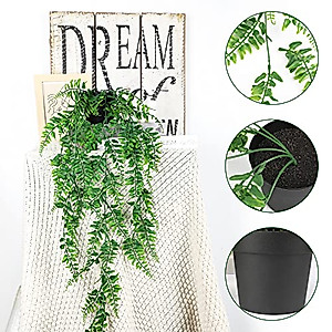 JPSOR 4pcs Artificial Hanging Plants, Fake Hanging Plants Potted Greenery Faux Persian Fern Fake Plants in Pot for Wall Room Patio Office Table Shelf Decor