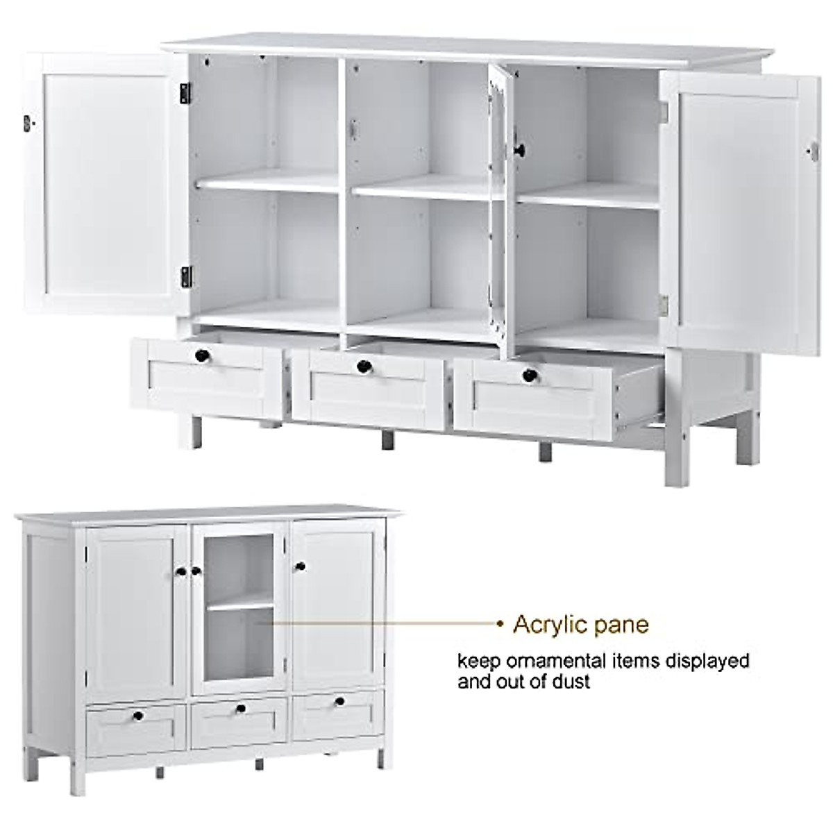 Amposei Modern 45-Inch Sideboard Buffet Cabinet Kitchen Dining Room Serving Table with Storage Drawers (White)