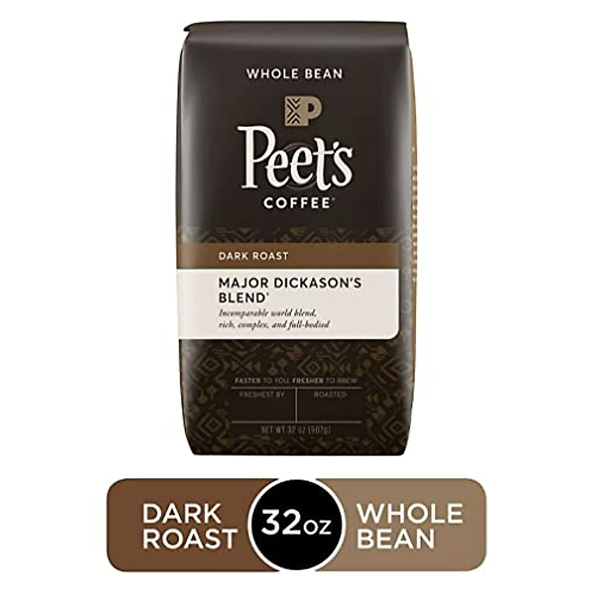 Peet's Coffee, Major Dickason's Blend, Dark Roast, Whole Bean 32oz (2 Pack)
