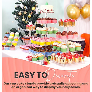 Utopia Home - Acrylic Cupcake Stand with LED Light Strings - 3 Tier Premium Cupcake Tower - Cup Cake Tier Stand for Dessert Table - Ideal for Weddings Birthday Parties - Pack of 1 - Red