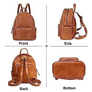 SHOMICO Women Woven Backpack Purse Trendy Stylish Casual Day back Handbag (small camel woven)