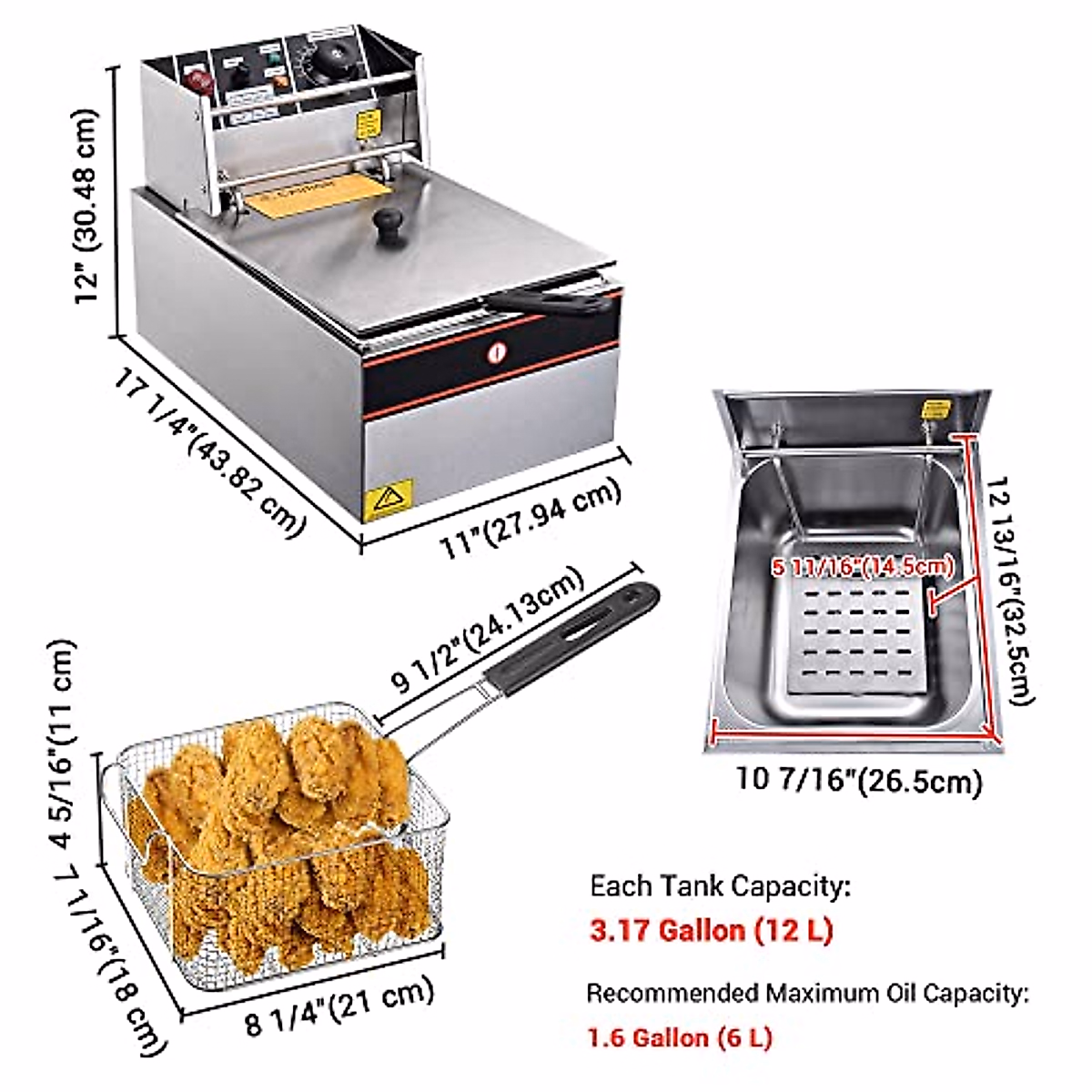 WeChef Electric Deep Fryer with Basket 2500W 12.7 Qt Countertop Stainless Steel Frying Machine Commercial Home Chicken Funnel Cake Bar