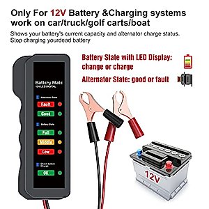 12V Car Battery Tester and Alternator Tester, Automotive Load Tester Indicator, 12 Volt Auto Check for Automobile