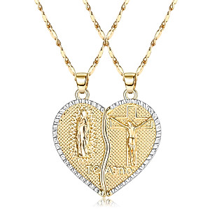 IRONBOX 18K Gold Plated Couples Necklace Virgin Mary Necklace Jesus Necklace Heart Necklace Plated Gold Necklace Couple Jewelry for Him and Her