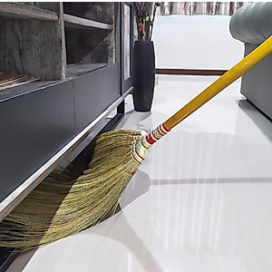 Indoor Grass Broom 40 Inch with Bamboo Handled Brooms for Floor Cleaning, Smooth & Hard Floor - Sweeping Tool Unique Handmade Craft Broom Design for Home, Kitchen, Office, Courtyard, Tiled Floor