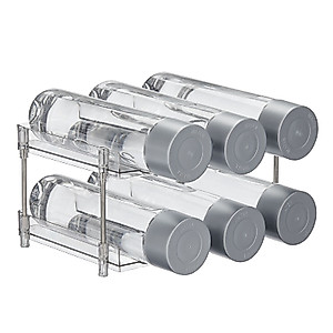 mDesign Free-Stand Stackable 2-Tier Bottle Holder, 8 Small Bottles, 6 Large Bottles of Water, Wine - Drink Organizer Shelf for Kitchen Counter, Cabinet, Pantry, Fridge, Freezer, 2 Pack, Clear/Polished