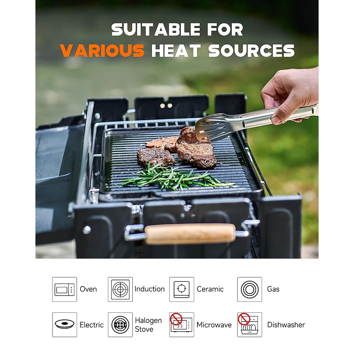 DARTMOOR 2-in-1 Reversible Cast Iron Griddle, 18 in Pre-Seasoned Cast Iron Grill Pan with Pan Scrapers, Double Side Rectangular Frying Pan with Non-Stick Surface, Indoor & Outdoor Use
