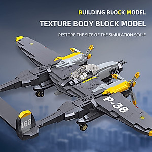MEOA Fighter Jet Building Sets for Boys 8-12 937pcs P38 Lightning Fighter Building Blocks Toys WW2 Airplane Building Toys for Kids and Adults