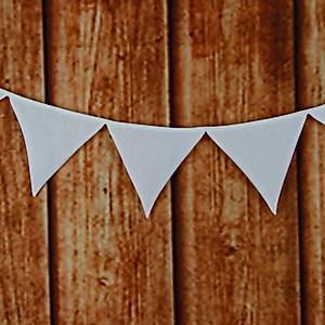 INFEI Solid White Double Layer Cotton Fabric Flags Bunting Banner Garlands for Wedding, Birthday Party, Outdoor & Home Decoration (3.2M/10.5Ft)