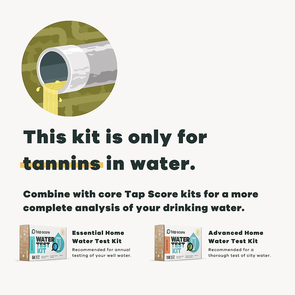 Tap Score Tannins in Water Test Kit | Well or City | Full Report | EPA Certified Drinking Water Labs | #1 Best Home Water Test 2021-24 NYT Wirecutter | 100% Unbiased