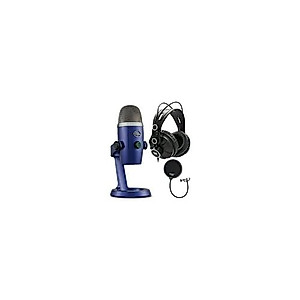 Blue Yeti Nano USB Microphone (Vivid Blue) with Headphones and Knox Gear Pop Filter Microphones