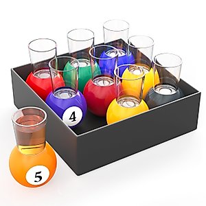 Billiards Pool Ball Shot Glasses, Set of 9 - Fairly Odd Novelties - Fun Sports Bar Drinking Gift Pack, Multicolor,1 ounce