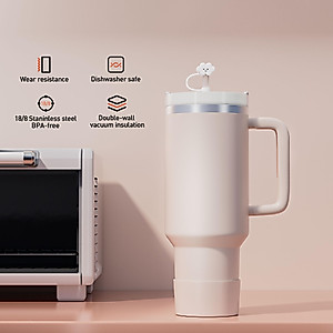 KISSKIND 40 oz Tumbler with Handle and Straw Lid Accessories, Straw Topper, Silicone Spill Proof Stopper, Silicone Boot, Stainless Steel Water Bottle 40oz Insulated Cup, Ideal Gift, Olympic Blue