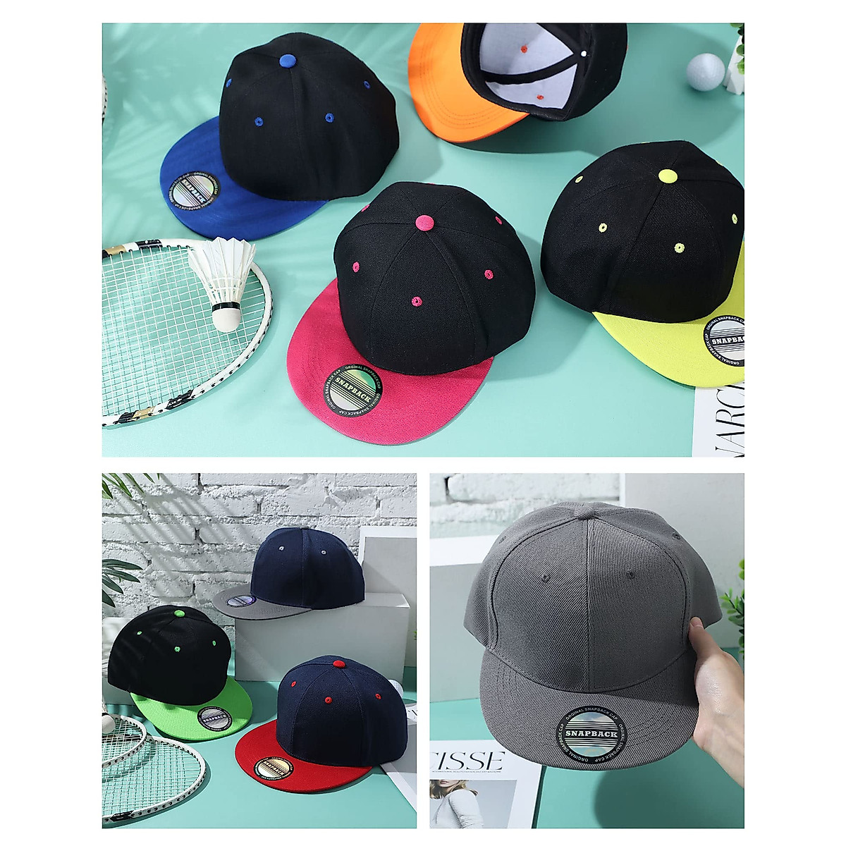 JaGely 15 Pack Snapback Hats for Men Hip Hop Style Hats Solid Baseball Hats Adjustable Snapback Cap Flat Brim Baseball Caps(Mixed Colors)