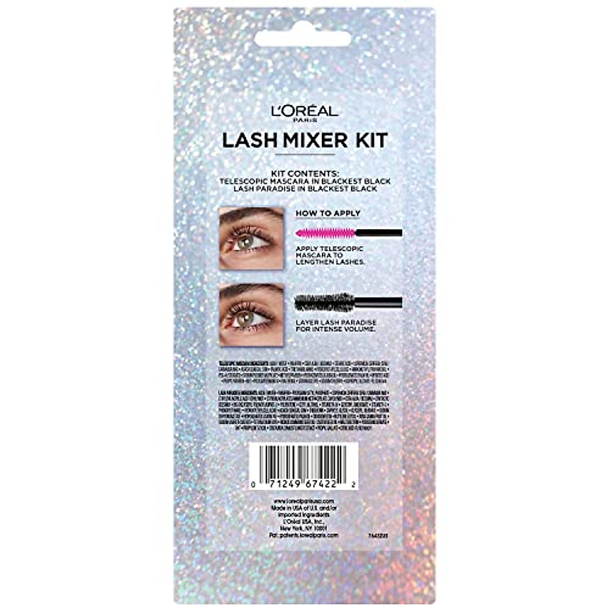 L'Oreal Paris Makeup Voluminous Lash Paradise Mascara for Eyelash Volume and L'Oreal Telescopic Mascara for Lengthening Lashes, Blackest Black, 1 Count of Each