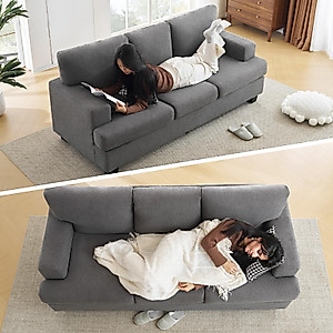 SENYUN 3-Seater Sofa Couch，Comfy Couch with Upholstered Cushions & Square Armrest,Modern Sofa with Deep Seats, Bouclé Home Sofa Couches for Living Room,Apartment,Bedroom,Office(Grey)